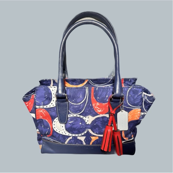 Coach | Bags | Coach Navy And Red Patterned Satchel | Poshmark
